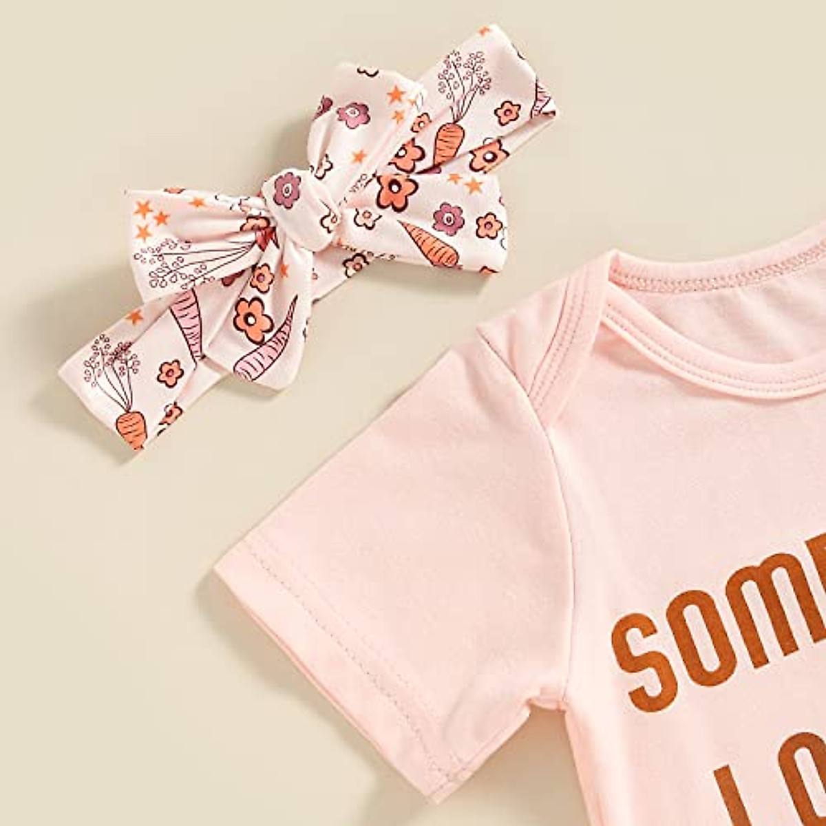 Easter Baby Girl Outfit - Some Bunny Loves You Short Sleeve Romper Bodysuit Carrot Short Baby Girl Easter Outfits (Pink# Bunny Love, 0-6 Months)