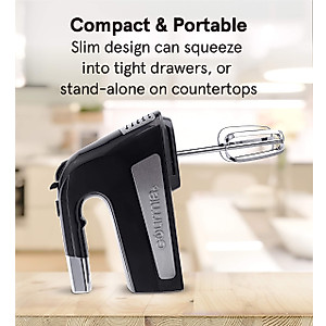 Gourmia GHM2530 Illuminating Electric Hand Mixer with 6 Speeds + Turbo Mode - Powerful 300-Watt Motor - Integrated LED Spotlight - Includes Beater Whisks & Dough Hooks