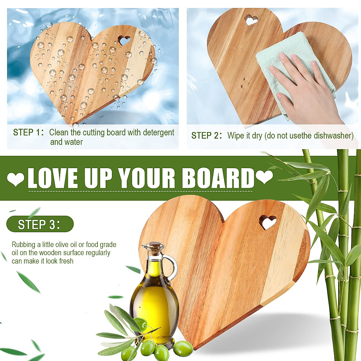 Lounsweer 2 Pcs Heart Shaped Cutting Board, 12 x 10 Inch Heart Acacia Wood Bread Board Decorative Cheese Serving Platter Tray Wooden Charcuterie Board for Meat Cheese Vegetables Valentine's Day Gifts