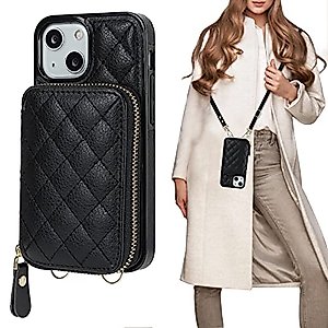 Bocasal Crossbody Wallet Case for iPhone 13 Mini, RFID Blocking PU Leather Zipper Handbag Purse Flip Cover, Kickstand Folio Case with Card Slots Holder Wrist Strap Lanyard 5G 5.4 Inch (Black)