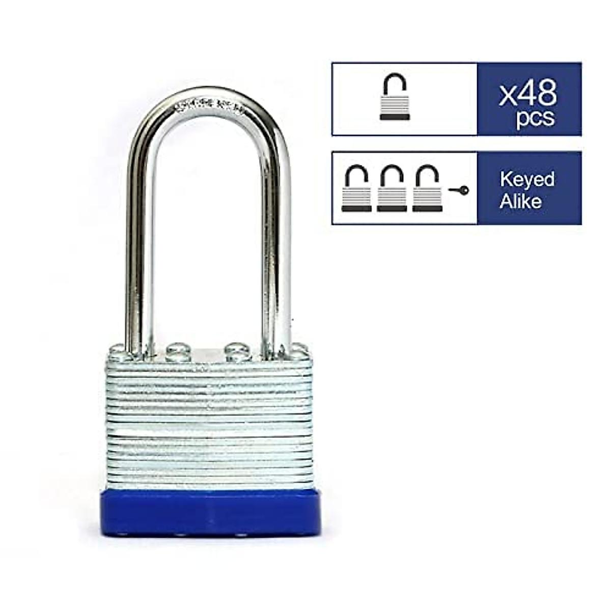 1 Laminated keyed Padlock (1-9/16", 40mm), keyed Alike Locks, Long Shackle, Pack