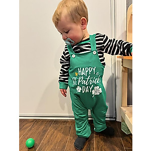VINUOKER Baby Toddler Boy First St.Patrick's Day Outfit Infant Stripe T-Shirt + St.Patrick's Day Overalls Pant set