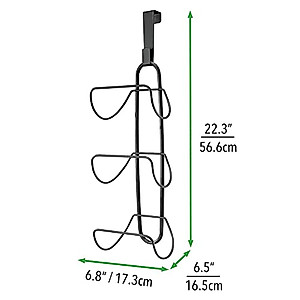 mDesign Modern Decorative Metal Wire Over Shower Door Towel Rack Holder Organizer - for Storage of Bathroom Towels, Washcloths, Hand Towels - 3 Tiers - Black