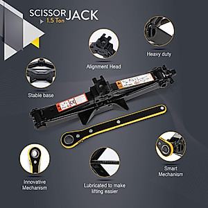 AMVIA Scissor Jack for Car - 1.5 Ton (3,300 lbs) | Car Jack Kit - Tire Jack | Portable, Ideal for SUV and Auto - Smart Mechanism with Ratchet | Heavy Duty Material