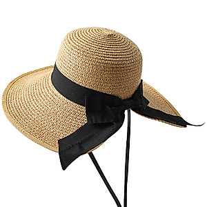 DOFOWORK Women's Sun Hat - Khaki UPF 50+, Packable, Wide Brim Straw Hat for Beach, Travel, Cruise, Honeymoon - Adjustable