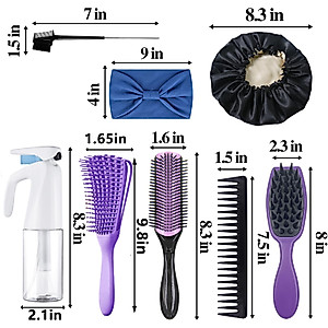 12Pcs Detangling Brush Set for Curly Hair, Curly Hair Brush with Sleep Bonnet Afro America/African 3a to 4c Texture, Easier and Faster on Wash Days