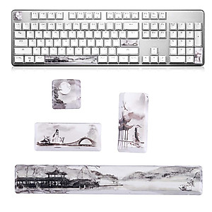 Bewinner1 DIY Keycaps, PTB PC Gaming Mechanical Keyboard Space Keycap ESC Keycap Enter Keycap Numpad Enter Keycap, Universal Computer Keyboards Cap Landscape Painting PTB Grey