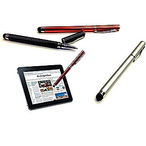 Tek Styz PRO Stylus + Pen Works for Plantronics BackBeat FIT 3101 with Custom High Sensitivity Touch and Black Ink! [3 Pack - Silver Red Black]