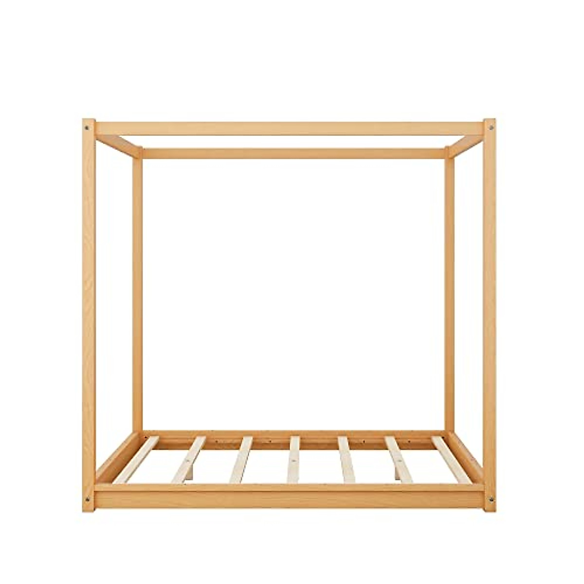 Harper & Bright Designs Queen Size Canopy Platform Bed,Wooden Canopy Bed Frame Queen with Support Legs,Queen Canopy Bed with Low Base for Kids Teens Adults, No Box Spring Needed (Queen, Natural)