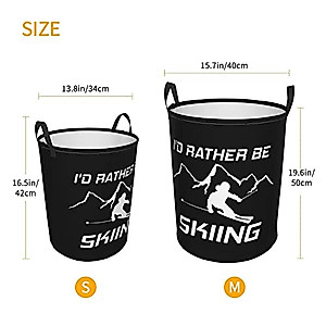 I'D Rather Be Skiing Laundry Hamper Large Round Laundry Basket With Handles, For Clothes Storage Bathroom Laundry