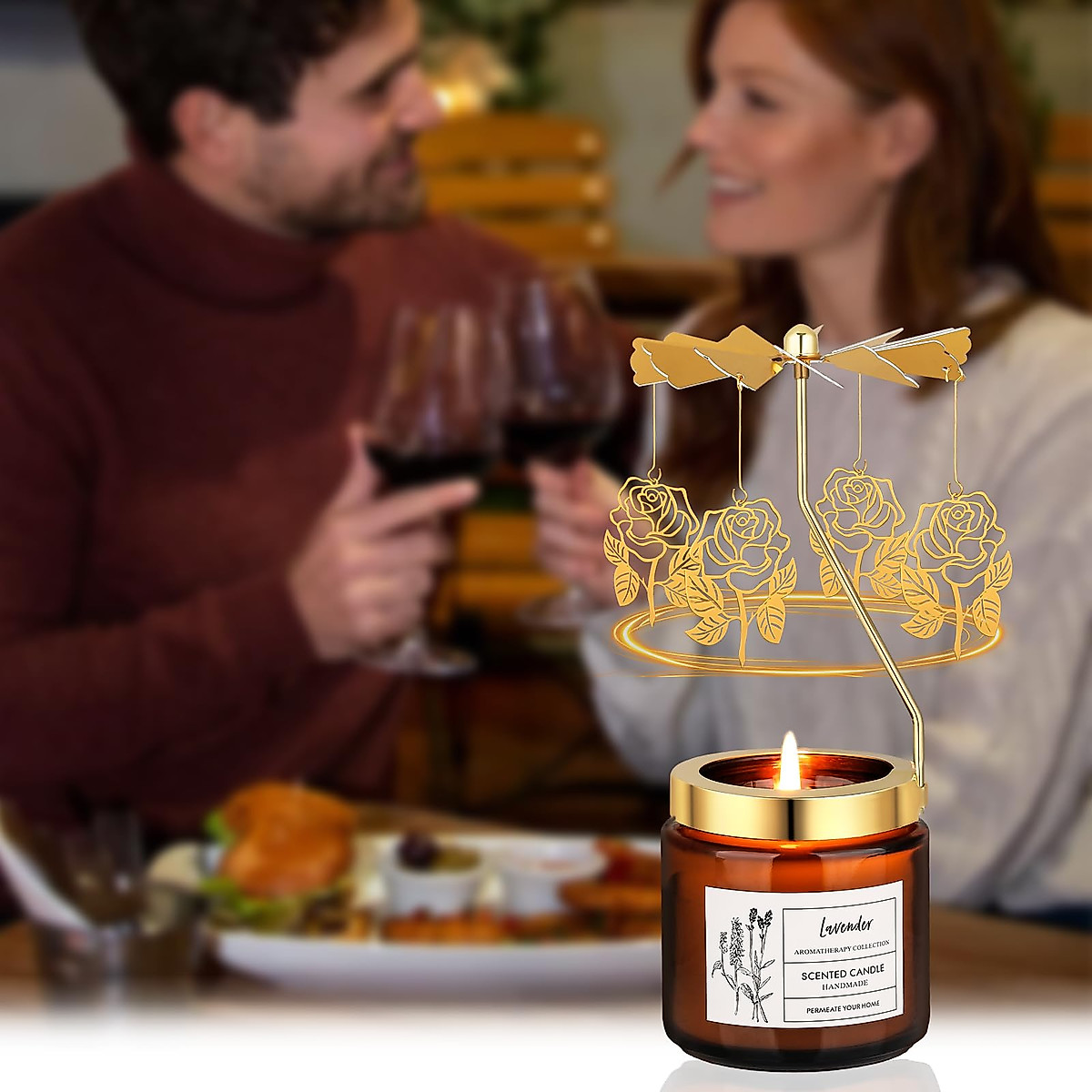 Rose Gifts for Women, Rotatable Lavender Scented Candle Gifts for Mom Wife Anniversary Valentine's Day Christmas, Unique Birthday Gift for Sister Girlfriend with Gift Box