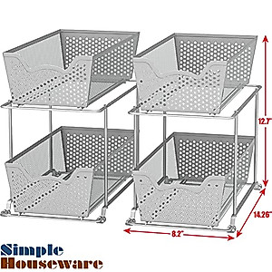 2 Pack - SimpleHouseware Cabinet 2 Tier Perforated Basket Drawer, Grey