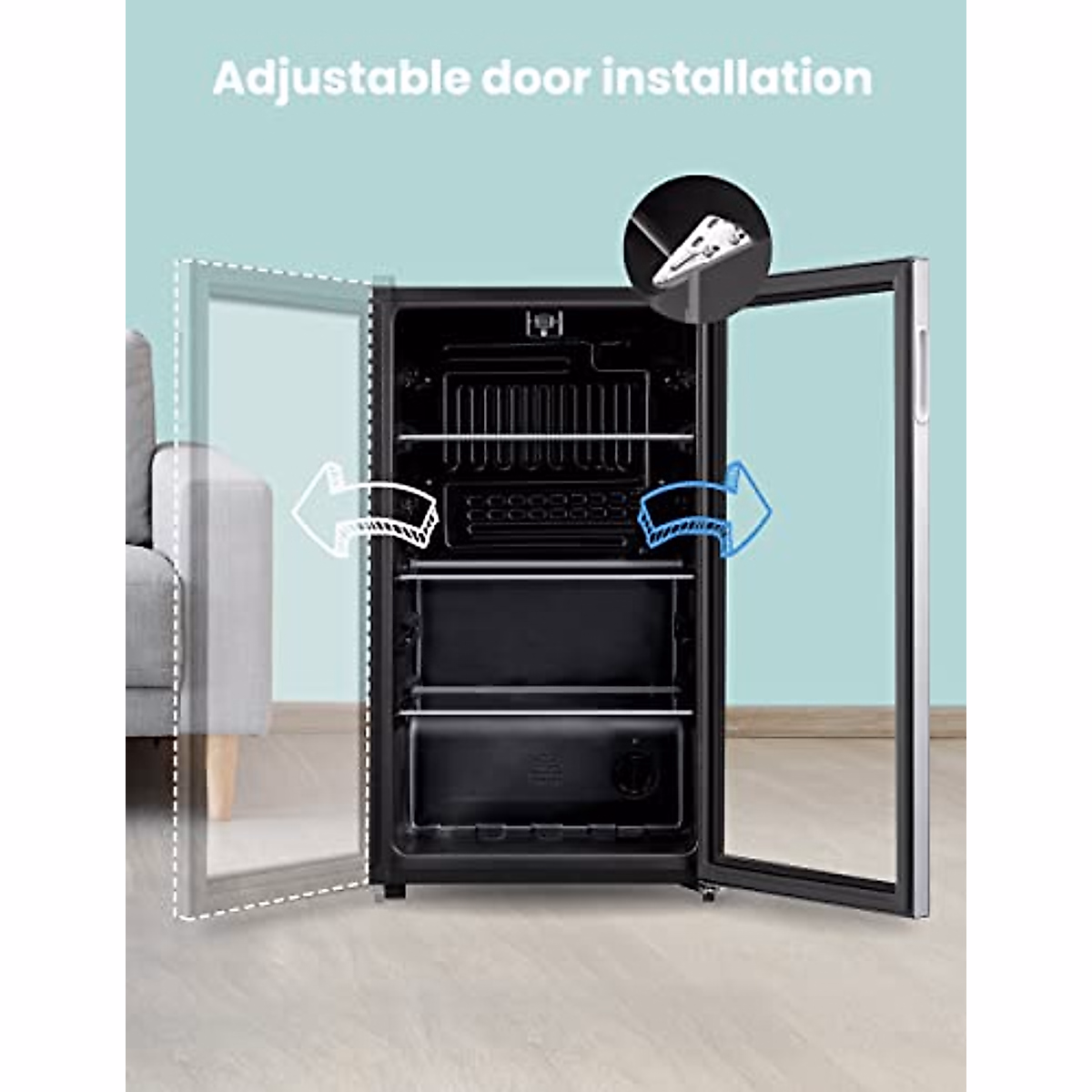 COMFEE' CRV115TAST Cooler, 115 Cans Beverage Refrigerator, Adjustable Thermostat, Glass Door With Stainless Steel Frame, Reversible Hinge Door And Legs For Home, Apartment