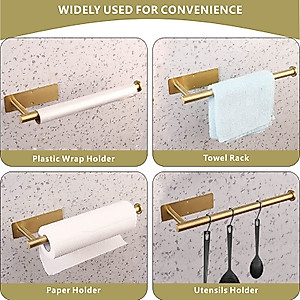 Paper Towel Holder - Eolax Under Cabinet Paper Towel Bar for Kitchen, Wall Mount Self Adhesive or Drilling Paper Towel Rack, 304 Stainless Steel (Gold)