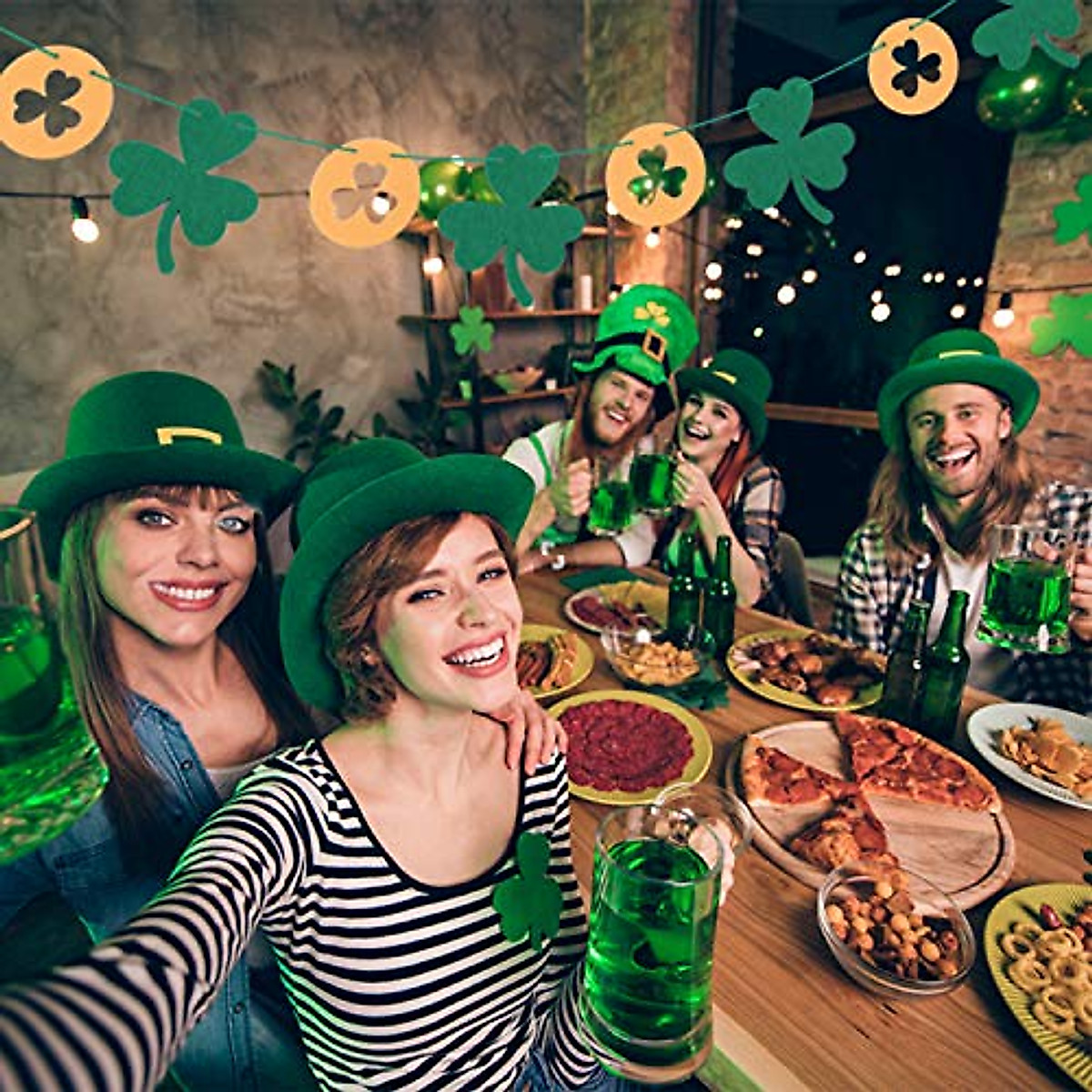 WATINC 2pcs St. Patrick's Day Burlap Banner, Lucky Clover Banner with Green Shamrock Leaf Gold Coin Felt Garland for Celebrate Irish Day Party,Saint Patty’s Day Home Hanging Decor for Mantel Fireplace