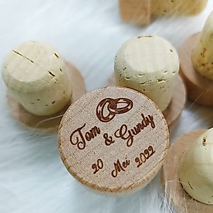 WunM Studio Personalized Wine Bottle Stopper - Customized Anniversary Date, Ring Shape Engraved Wooden Laser Cork Wedding Favors Baby Shower Special Wedding Gift for Gues,Custom,50PCS