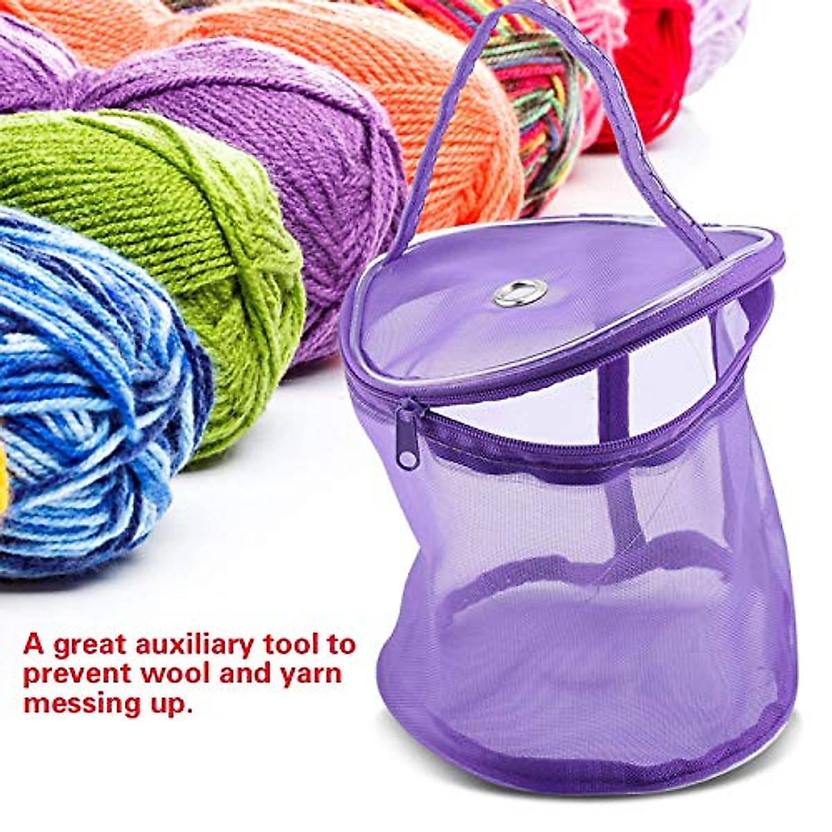 Knitting Bag for Yarn Storage, Oxford Cloth Woven Crocheting Organizer Holder Hollow Mesh Cylinder Crochet Wool Small Accessories Container Tool (Purple)