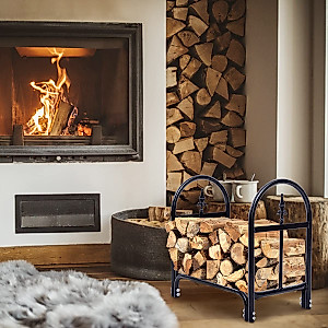 Happytools Firewood Rack, 24 Inch Fireplace Wood Storage Stand for Indoor and Outdoor, Heavy Duty Steel Fire Log Stacker Holder for Stove Fire Pit Fireplace (Single Head, 2 FT) Black