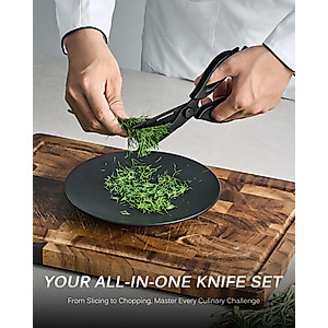 KYOKU Kitchen Knife Set with Block, German High Carbon Steel 15pc Knife Block Set, Samurai Series Knife Block with Knives for Kitchen, Professional Chef Knife Set with Sharpening Steel & Shears