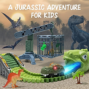 EchoPlan Dinosaur Toys, 309PCS Dinosaur Race Track Train Toy with 4 Dino Cars, 6 Dino Toys, 270 Track set,Create A Dino World Road Race, Toys for Boys kids toddlers 3 4 5 6 7 8 10+ Year Old & Up