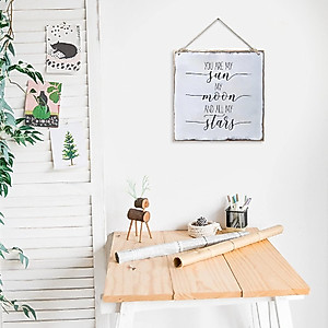 Aihesui Wood Sign Hanging Wall Decoration Farmhouse You Are My Sun My Moon and All My Stars Wall Art for Living Room Kitchen Batheroom Bedroom Office School 12x12inch, light gray-style