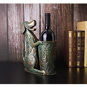 FANWNKI Metal Wine Bottle Holder Bronze Dog Sculpture Wine Rack Home Kitchen Tabletop Decor 11.4Inch