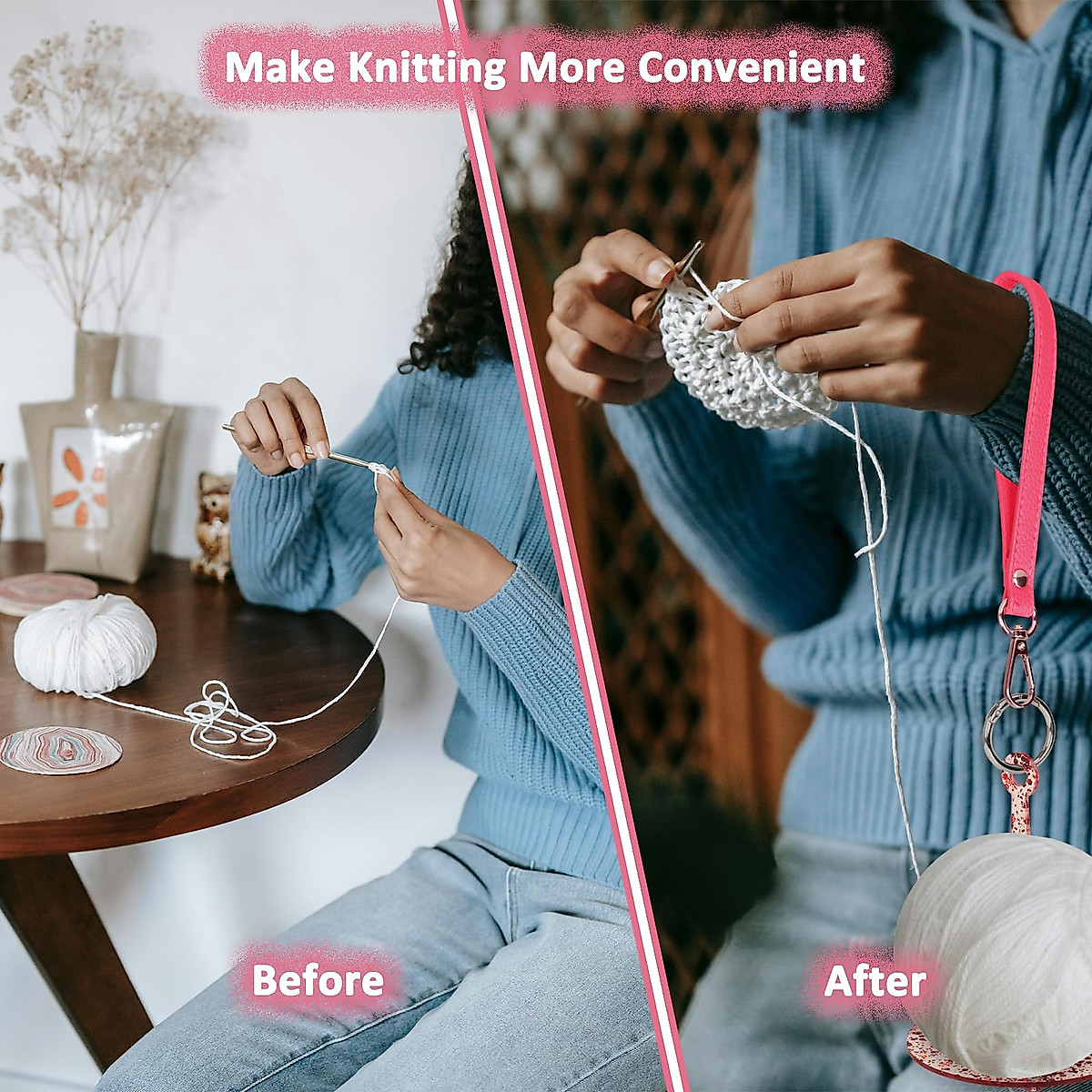 MiiMoo Wrist Yarn Holder - Portable Yarn Holder with Wrist Strap, Yarn Organizer for Knitting & Crocheting, Ideal Gift for Craft Lovers (Pink)