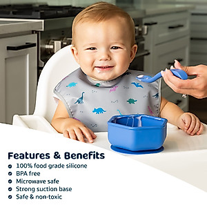 Tiny Twinkle Silicone Suction Bowl with Lid for Baby and Toddler - 100% Silicone - BPA Free - Microwave Safe - Suction Bowls For Baby, Snack Containers For Toddlers (Indigo)