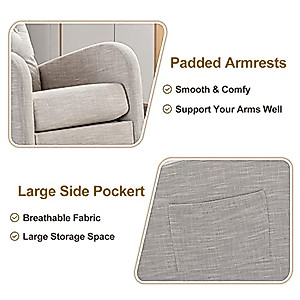 Rocking Chair Modern,Upholstered Glider Rocker Chair for Nursery,Comfy Armchair with Side Pocket for Living Room (Light Grey)