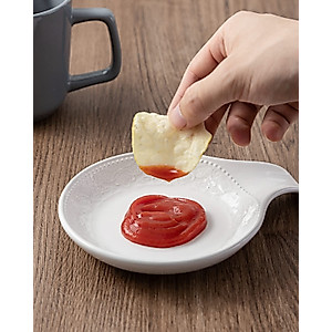 FE FUN ELEMENTS SpoonHolder, Ceramic Spoon Rest for Kitchen Countertop, Large Lace Embossed Kitchen Spoon Rest for Stovetop, Ceramic Spoon Rest for Kitchen Countertop, 5.5inch Utensil Tray (White)