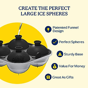 Samuelworld Large Silicone Premium Ice Trays, 2-Pack Combo, 2 Inches Big Ice Cube Tray & 2.5 Inches Large Ice Sphere - BPA Free, Craft Ice Maker for Gifting, Whiskey, Cocktails, Easy Release - Black