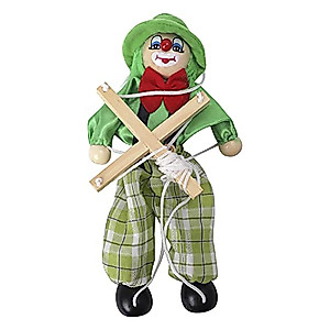 Hand Puppet Clown Wood Marionette Toys Pull Strings Puppet Doll Movable Hands and Feet,Xmas Parent-Child Interactive Fun Toys Gift