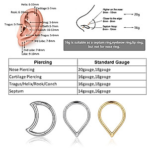 Lantine Teardrop Septum Ring Set 316 Stainless Steel Daith Piercing Jewelry Rook Snug Tragus Cartilage Hinged Segment Clicker Ring