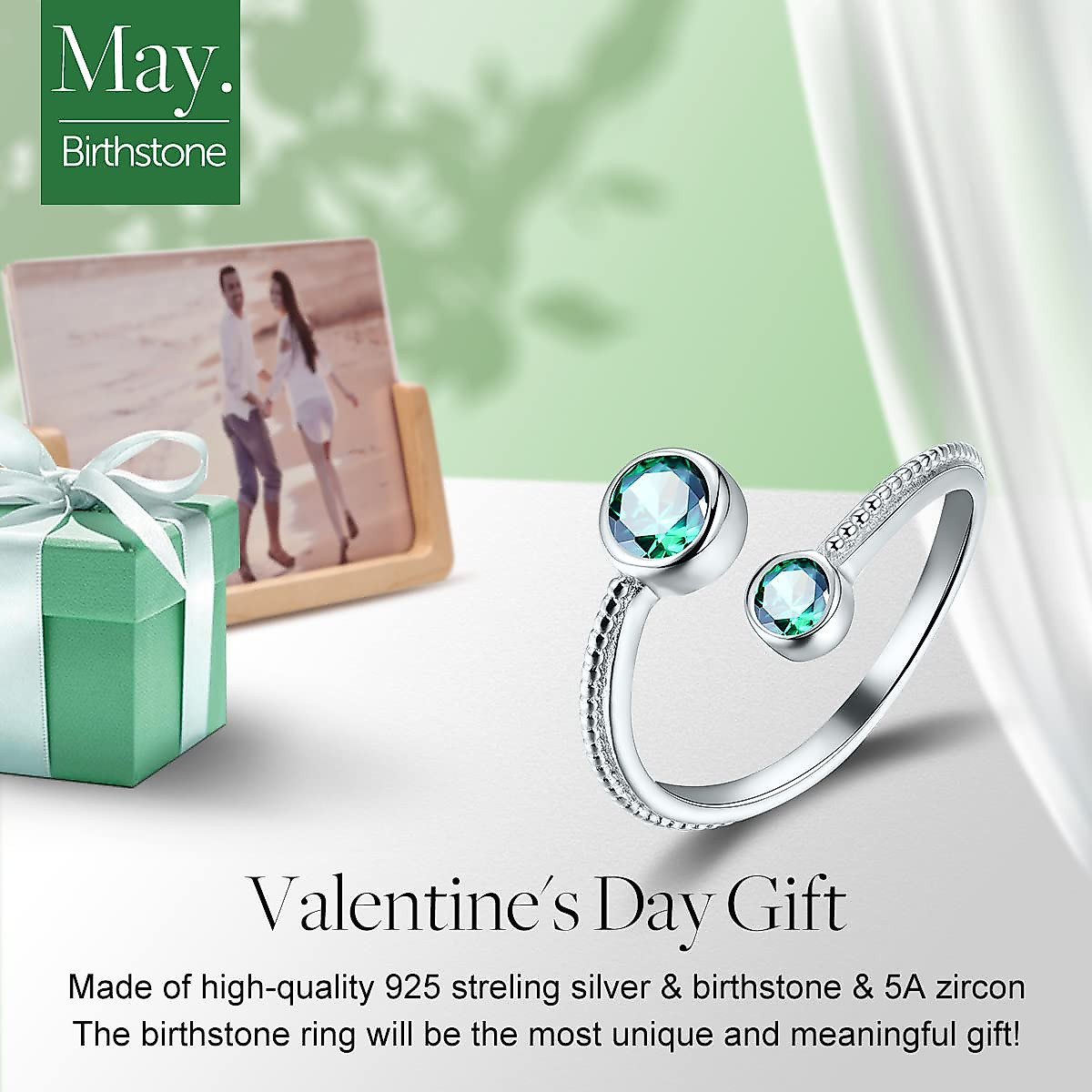 Esberry 925 Sterling Silver Birthstone Adjustable Rings January Birthstone Birth Month Open Rings Birthday Gift for Teen Girls Women