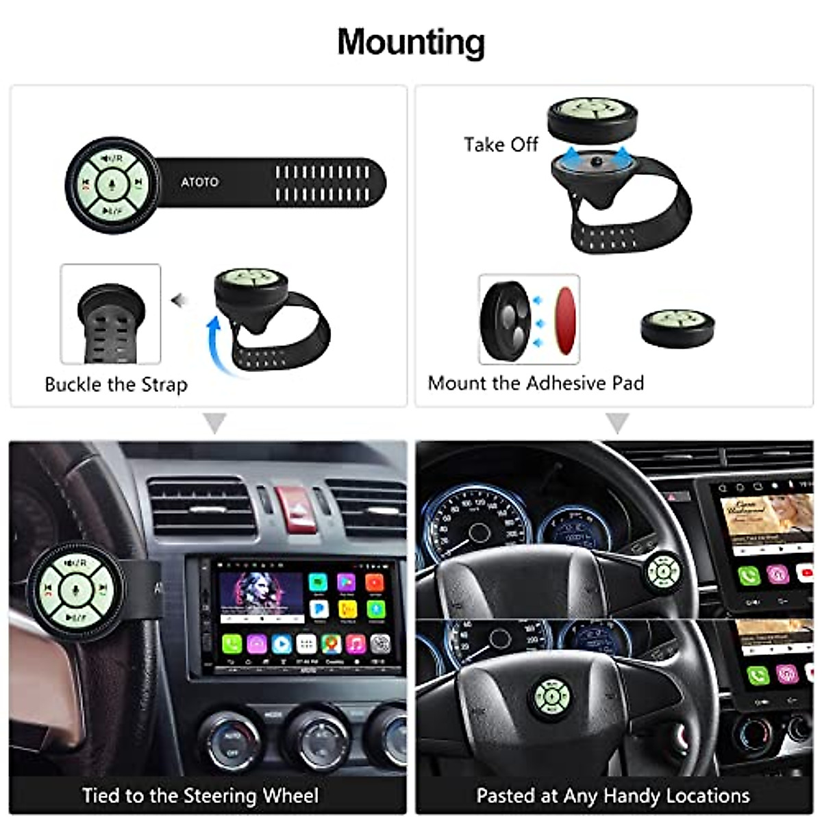 ATOTO AC-44F5 Watchband Style Wireless Remote Control with Luminous Buttons, Plug & Play - Only for ATOTO Car Stereos (SA102, A6Y, A6 KL, F7 & S8), Not Compatible with ATOTO A6 PF/ S8 Lite/S8 MS