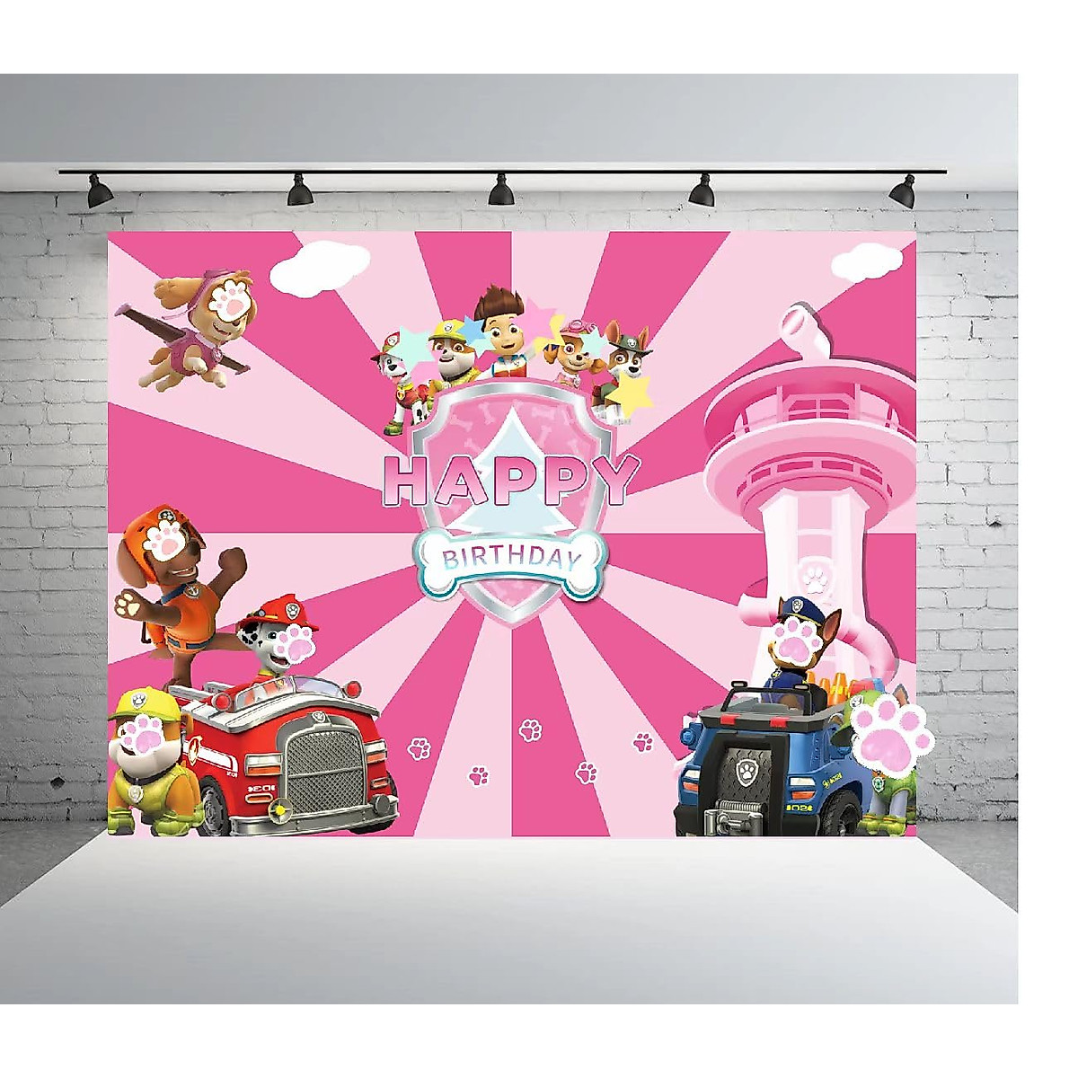 Pink Dog Birthday Party Decorations, Paw Theme Party Supplies Set for Girl’s/Boy’s with Balloons Garland kit, Pink Dog Backdrop, Dog Foil Balloons (PINK-A)