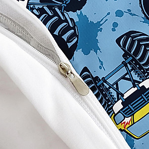 AILONEN Truck Duvet Cover Set for Boys,Blue Graffiti Truck Bedding Set Full Size for Kids Teens for Bedroom Decor,3 Piece Monster Truck Quilt Cover Set,1 Duvet Cover and 2 Pillowcases