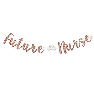 Future Nurse Banner, Nurse Grad Banner, Congrats Nurse RN, Nursing School, Medical College Graduation Party Decorations (Rose Gold Glitter)