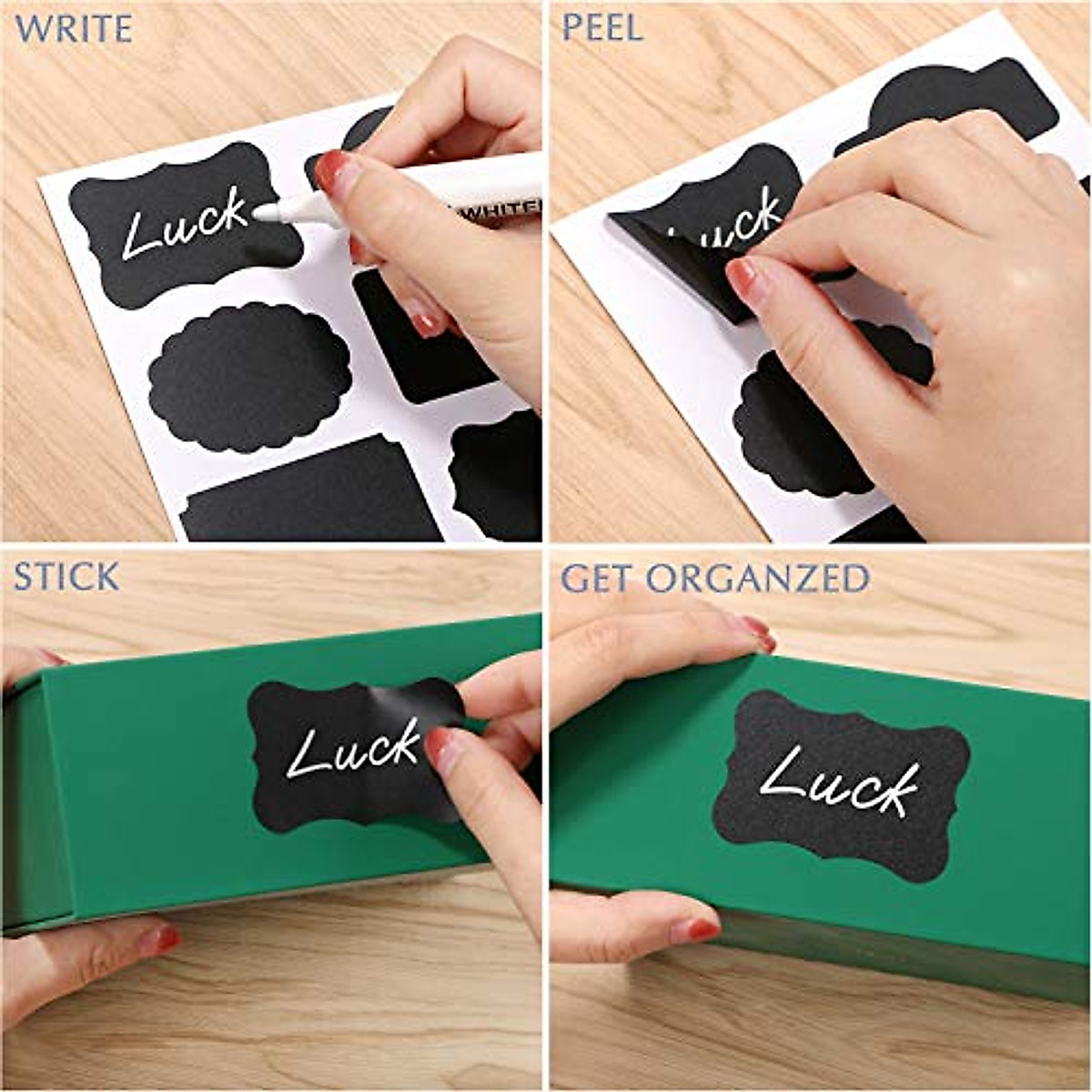 Harapu Chalkboard Labels Stickers for Food Jars, Spice, Glass, Cups, Bottles, Containers and Canisters, Decorative Reusable Waterproof Blackboard Labels - 4 Sheet (32 Pcs)