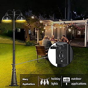 Dusk to Dawn Outdoor Lamp Post Lights with GFCI Outlet,Double-Head Farmhouse Street Light Fixture,Aluminum Exterior Black Pole Lights,Waterproof Lantern Lamp Outdoor Lighting for Garden,Patio,Pathway