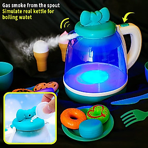 Tea Party Set for Little Girls,Pretend Play Princess Tea Time Toy with Singing Spray Teapot,Elegant Kids Kitchen Pretend Play,for Toddlers 3 Years and up,for Kids' Tea Party,Family Trip,Girl Gifts