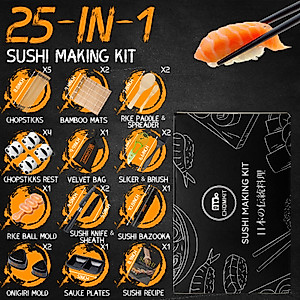 CHOMKIT Sushi Making Kit for Beginners, 25 in 1 Sushi Bazooka Kit with Sushi Mat, Sushi Mold, Sushi Knife, Chopsticks with Guide Book, Deluxe Edition DIY Sushi Machine for Kids