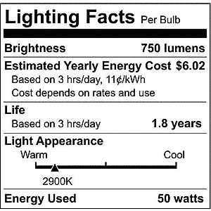 Satco S1981 Halogen Light Bulb, 120V, 50W, Clear Finish, Bayonet Double Contact Base, Dimmable, 2000 Hours Rated Life, BA15d ANSI Base, 750 Lumens, 2.94" MOL, 0.5" MOD, 2900K, Pack of 3