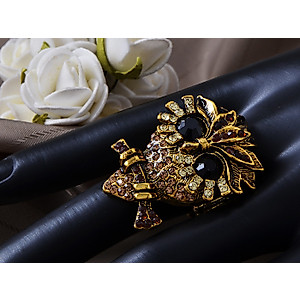 Alilang Antique Gold Tone Topaz Brown Rhinestone Wise Owl Bird Stretch Statement Ring