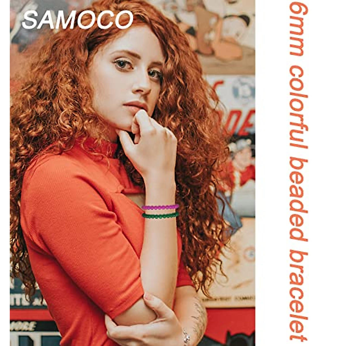 SAMOCO 24Pcs 6mm Beaded Stretch Bracelet Handmade Round Glass Bracelet for Women Multicolor Matte Beads Elastic Bracelet