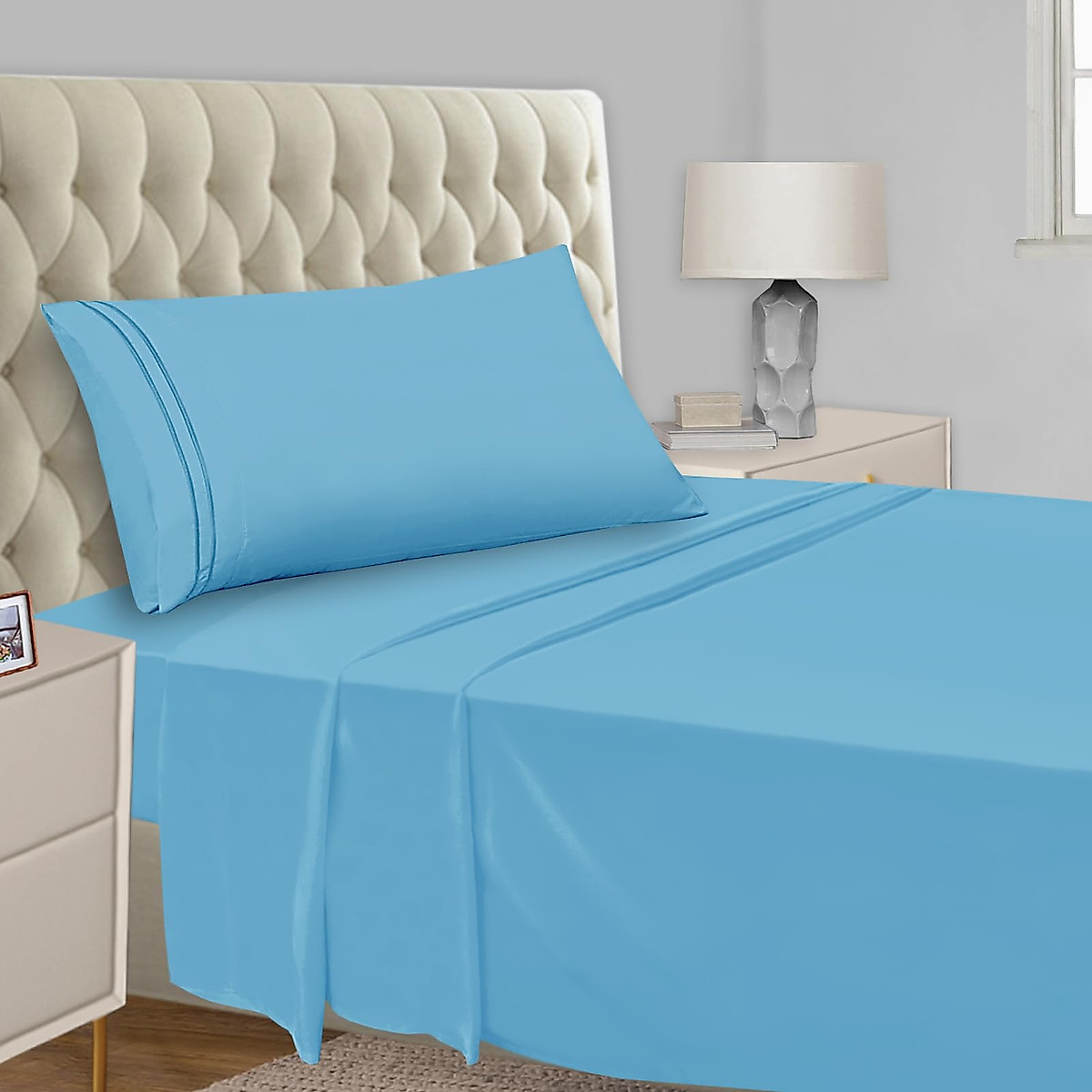 Mejoroom Twin Sheet Set - Hotel Collection Twin Sheets - Bedding Sheets & Pillowcases with Deep Pocket Fitted Sheet, Breathable, Wrinkle & Fade Resistant - 3 Piece(Twin,Denim Blue)