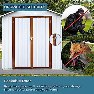 Zevemomo 6 x 4 ft Outdoor Storage Shed, All Weather Metal Shed with Lockable Door, Tool Shed Outdoor Storage for Garden, Patio, Backyard, Lawn, White and Yellow