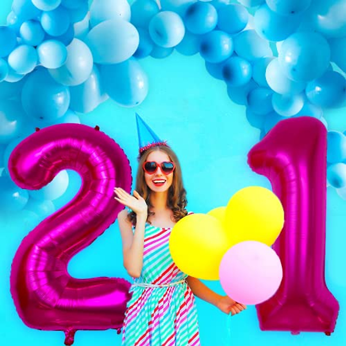 40inch hot Pink 21th Helium Foil Number 21 Balloons large Figures Inflatable Balls 12th Girls Daughter Birthday Party Ballloon Wedding Anniversary Events Decoration Party Supplies Large globos