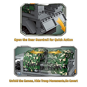 QMAN Military Vehicle Building Blocks Sets, WW2 Army Building Blocks Set WWII Toyswith 4 Soldiers Toys Gift for Boy Ages 6-12 Years(386 Pieces)
