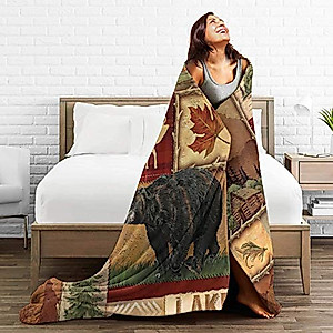 Cyloten Blanket Rustic Lodge Bear Moose Deer Fleece Blanket Foldrable Throw Blanket Washable Couch Sofa Fuzzy Blanket Reversible Plush Blanket Beach Blanket for Home Office